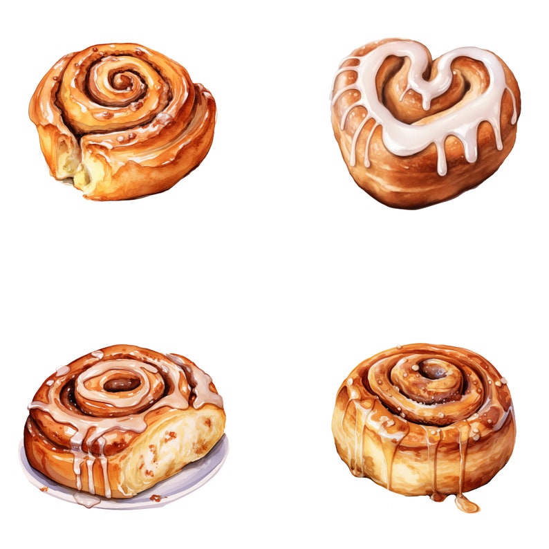 Watercolor Cinnamon Roll Clipart Cinnamon Bun Sweet Breakfast Baking ...