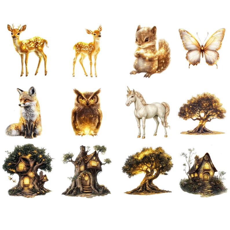 Enchanted Forest Fantasy Woodland Magical Fairy Unicorn and Creatures ...