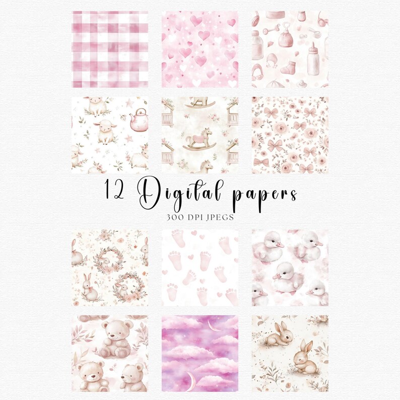 Baby Girl Digital Paper Pack: Pink Floral Motifs (12 Jpegs) - Etsy