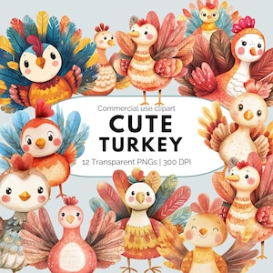 Watercolor Cute Turkey Clipart | Thanksgiving Turkey | Cute Turkey Png ...