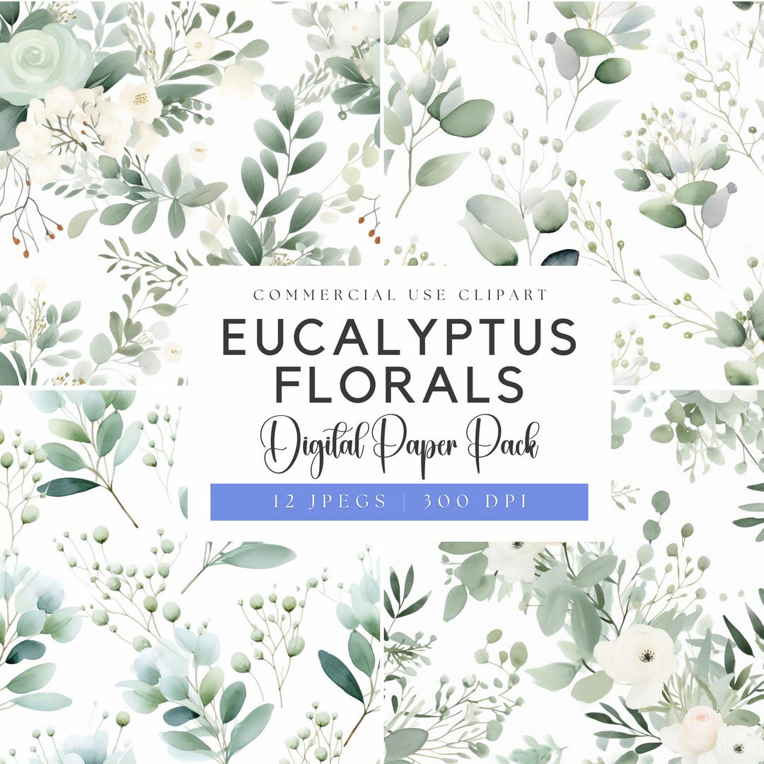 Watercolor Eucalyptus Digital Papers: Floral Wedding Design (jpegs) - Etsy