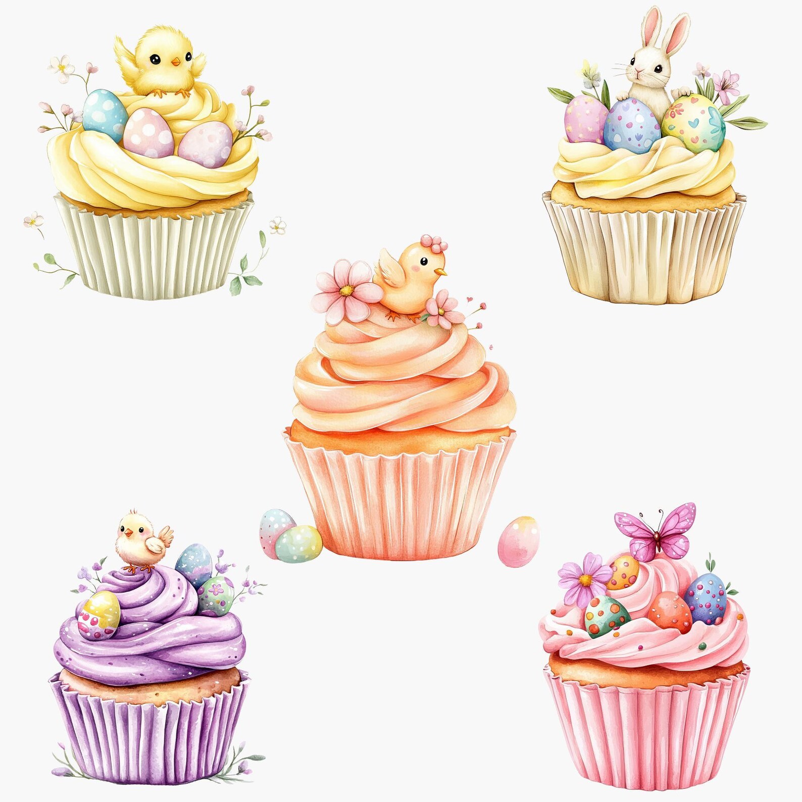 Watercolor Easter Cupcakes Clipart – Bunny & Easter Egg Cupcake PNG ...