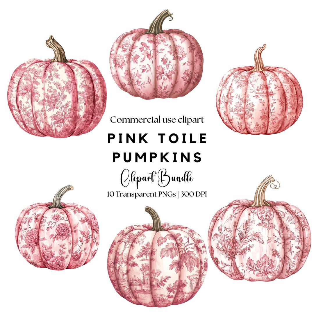 Pink Toile Pumpkin Clipart Pink Fall Png Pink Thanksgiving Chinoiserie ...