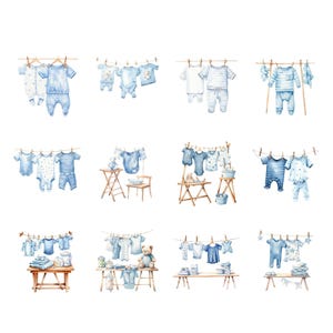 Watercolor Baby Clothes Line - Blue | Baby Shower | Newborn | Its a Boy ...