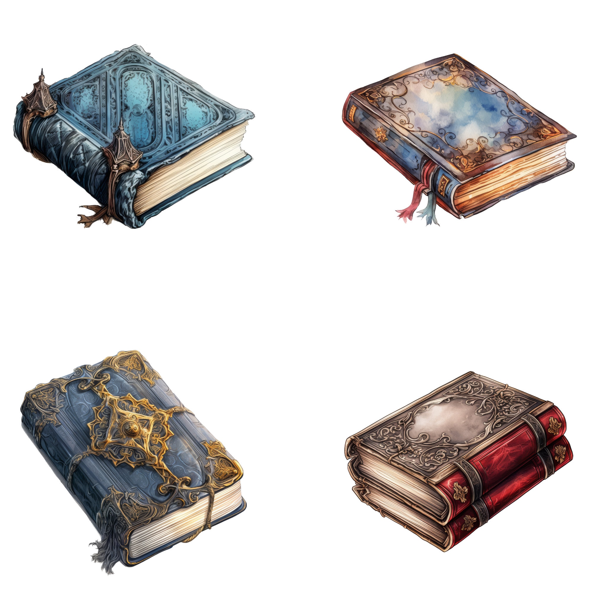 Watercolor Gothic Bookshelf Clipart Bookworm Library Book Lover ...