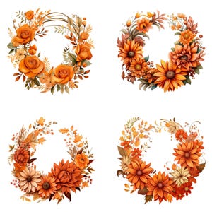 Watercolor Fall Floral Wreath Clipart: Autumn Thanksgiving Decor - Etsy