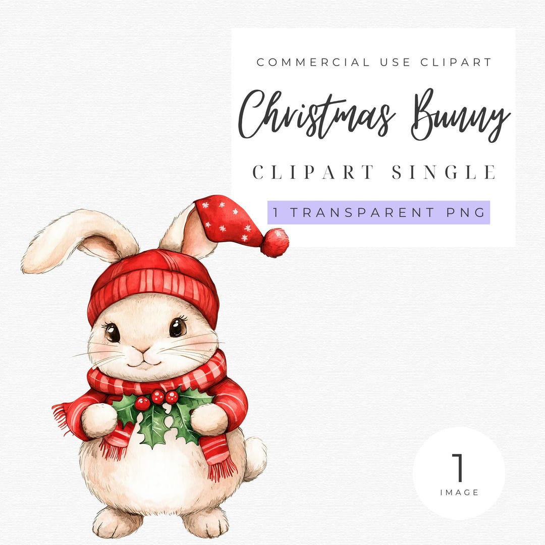 Watercolor Christmas Bunny Clipart | Festive Bunny Png | Holiday Bunny ...
