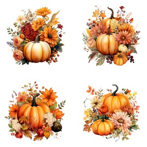 Watercolor Pumpkin Bouquet Clipart Thanksgiving Clipart Pumpkin With ...