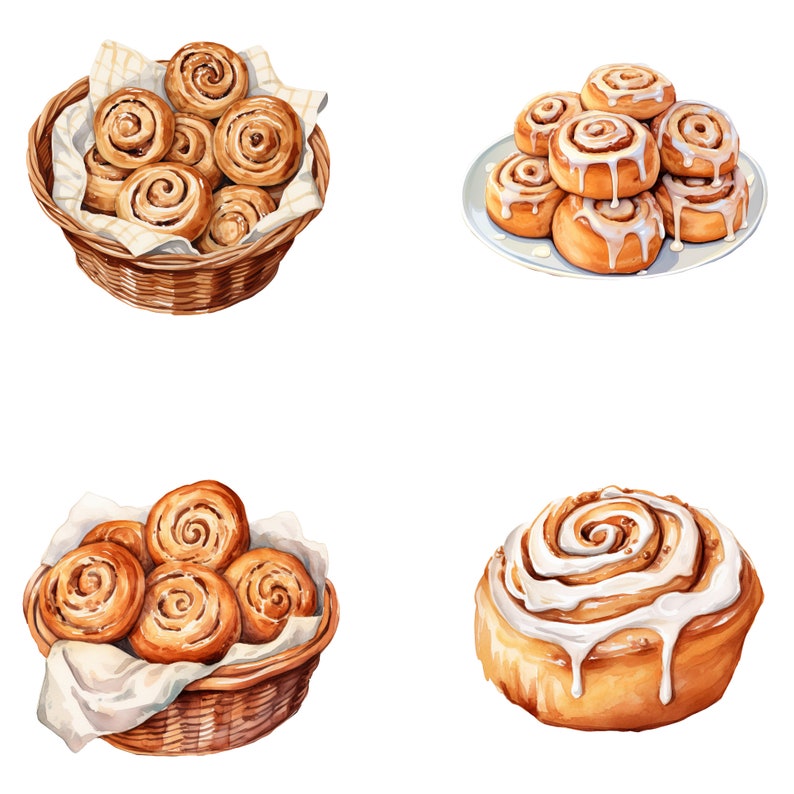 Watercolor Cinnamon Roll Clipart Cinnamon Bun Sweet Breakfast Baking ...