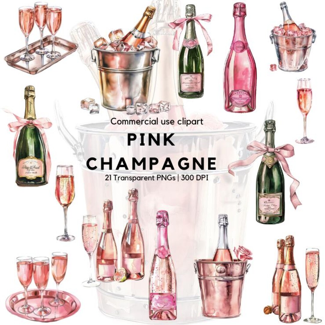 Watercolor Pink Champagne Clipart: Celebration Drinks (digital Download ...