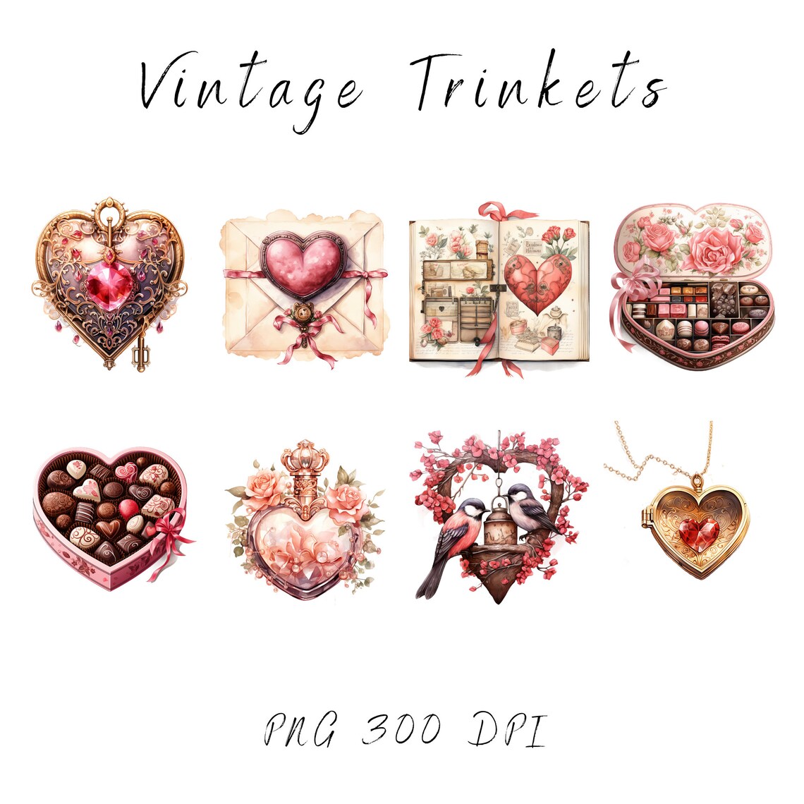 Watercolor Vintage Valentine's Clipart Nostalgic Valentines Retro ...