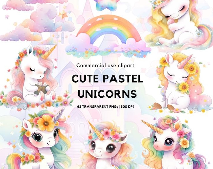Pastel Unicorn Rainbow Clipart | Digital Download | Pastel Unicorns ...