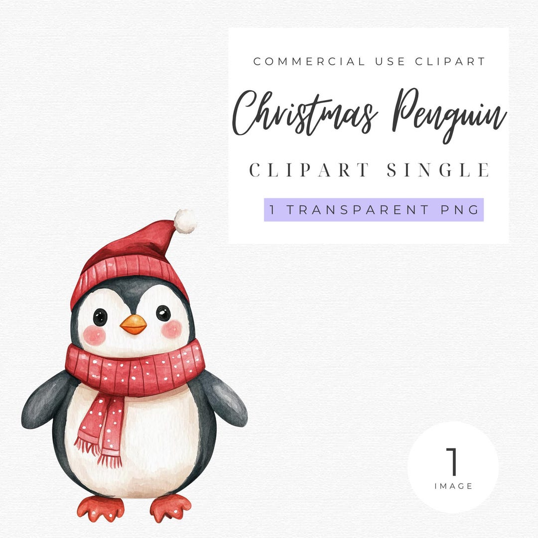 Watercolor Christmas Penguin Clipart Cute Penguin Png Holiday Penguin ...