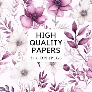 Watercolor Mauve Floral Digital Papers: Purple Wedding Flowers (300 DPI ...