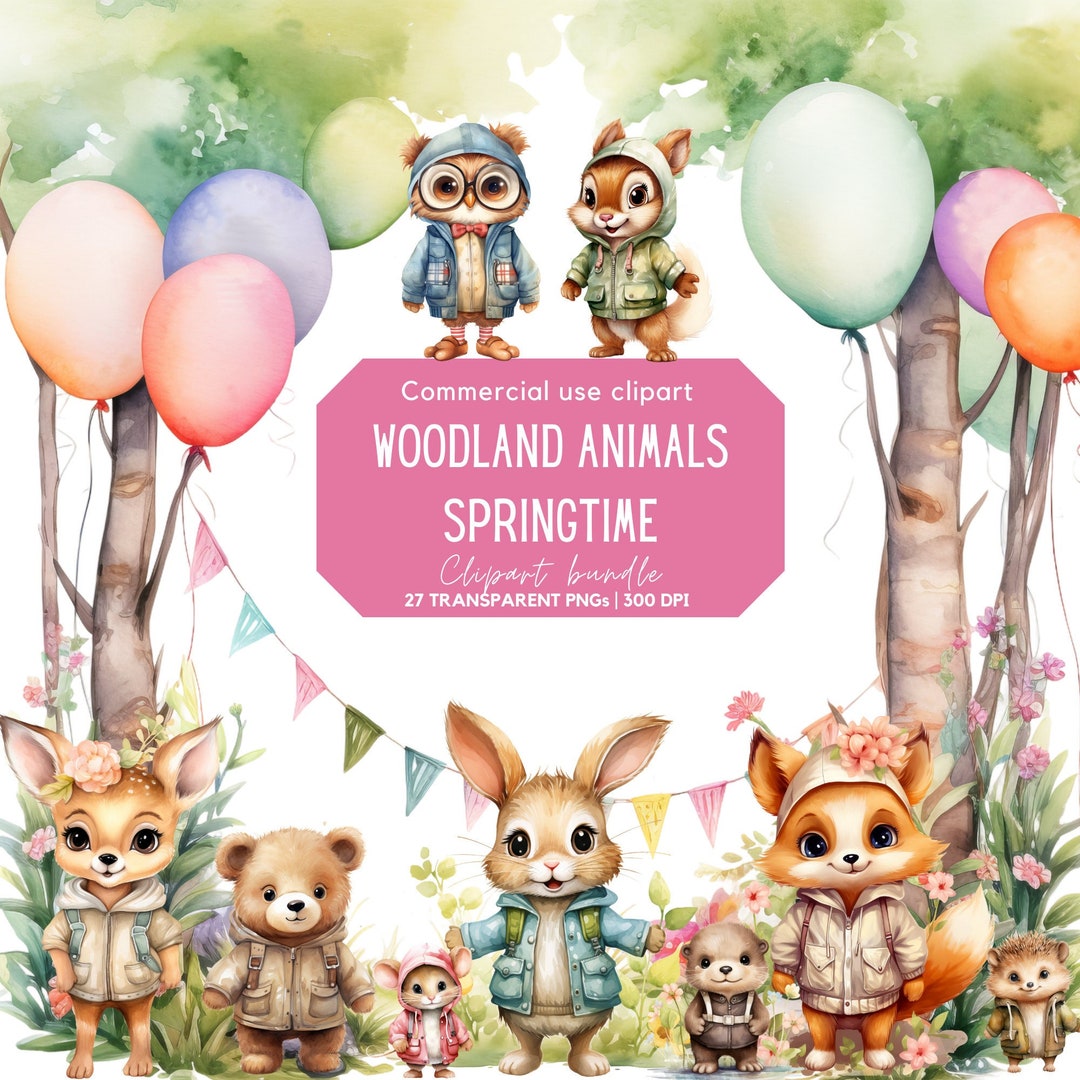 Springtime Woodland Animal Clipart Woodland Nursery Baby Shower Bear ...