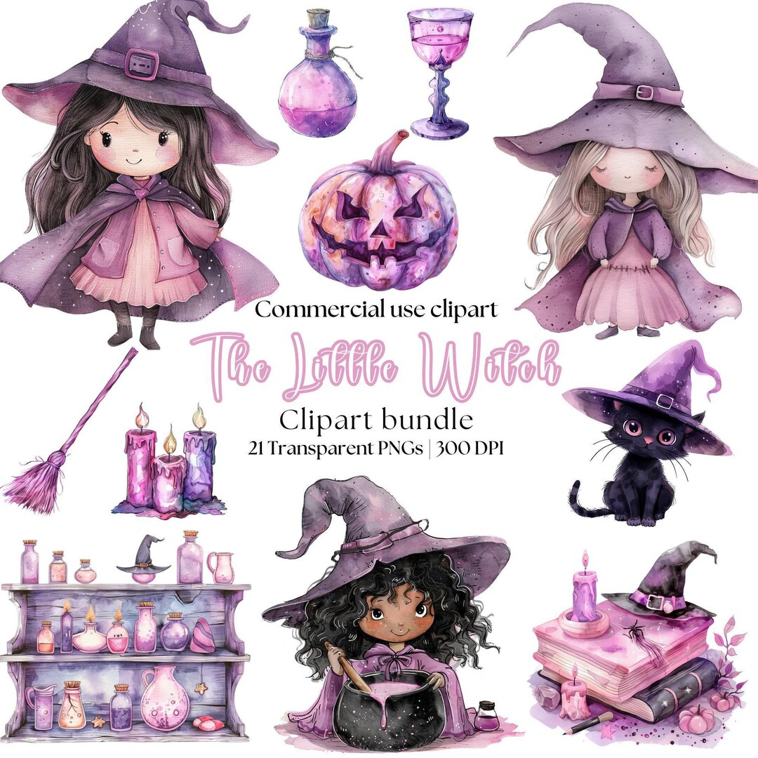 Cute Pastel Witch Clipart | Pastel Halloween | Pink Halloween Png ...