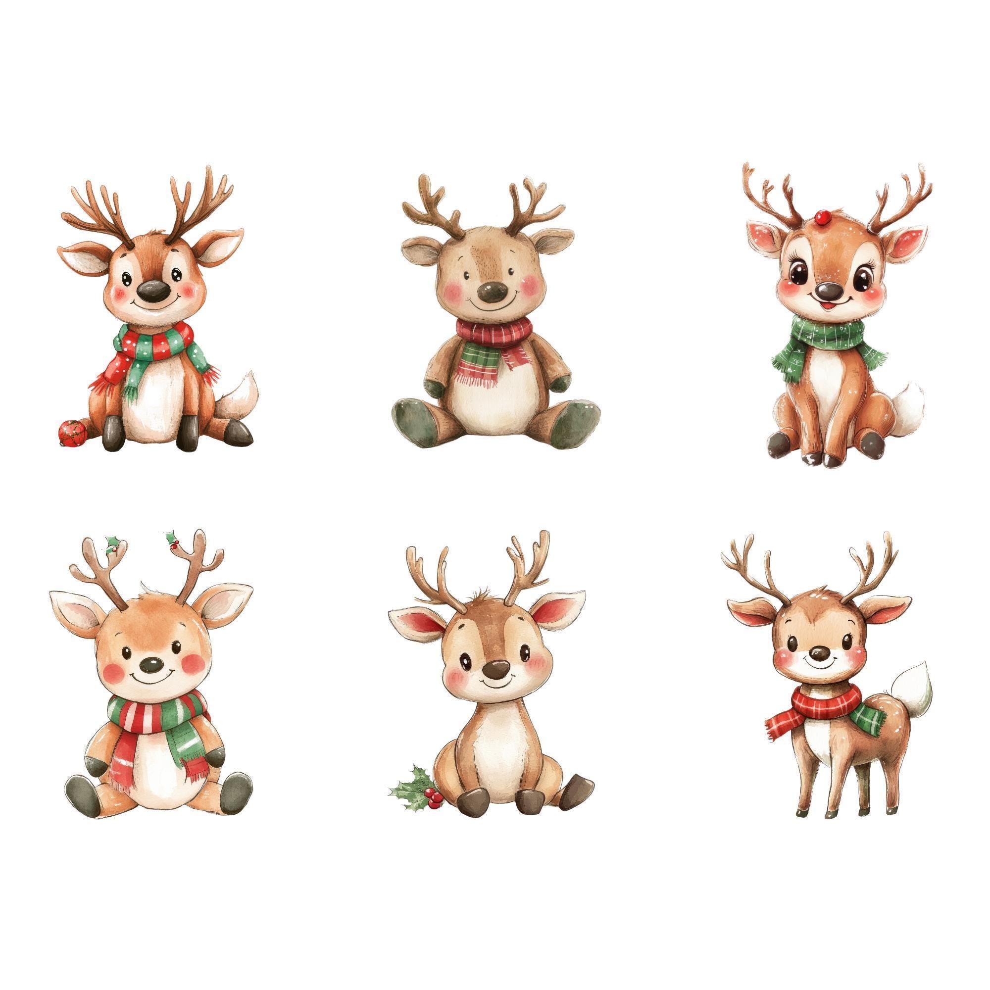Cute Christmas Reindeer Clipart | Cute Reindeer Png | Watercolor ...
