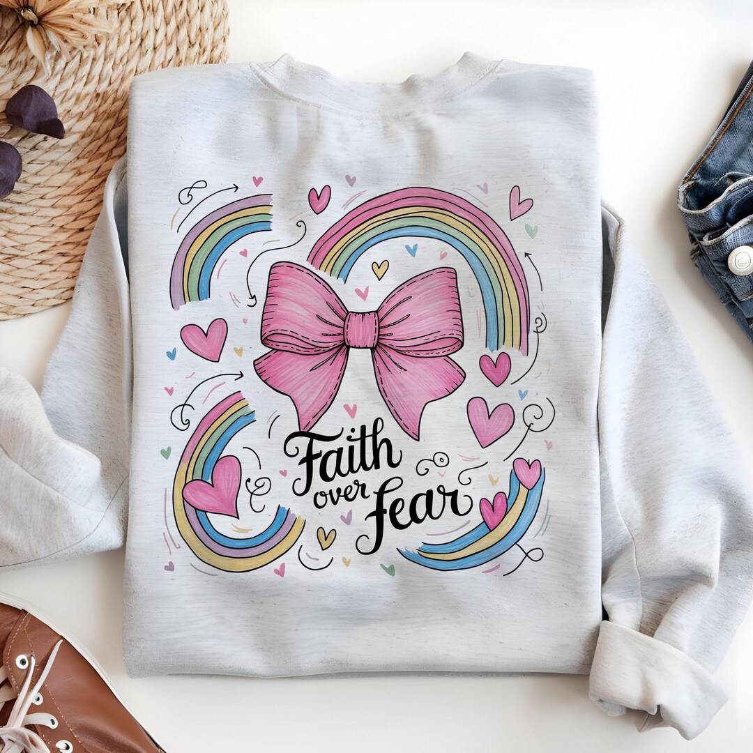 Faith Over Fear Pink Bow Png, Positive Affirmation PNG, Coquette ...
