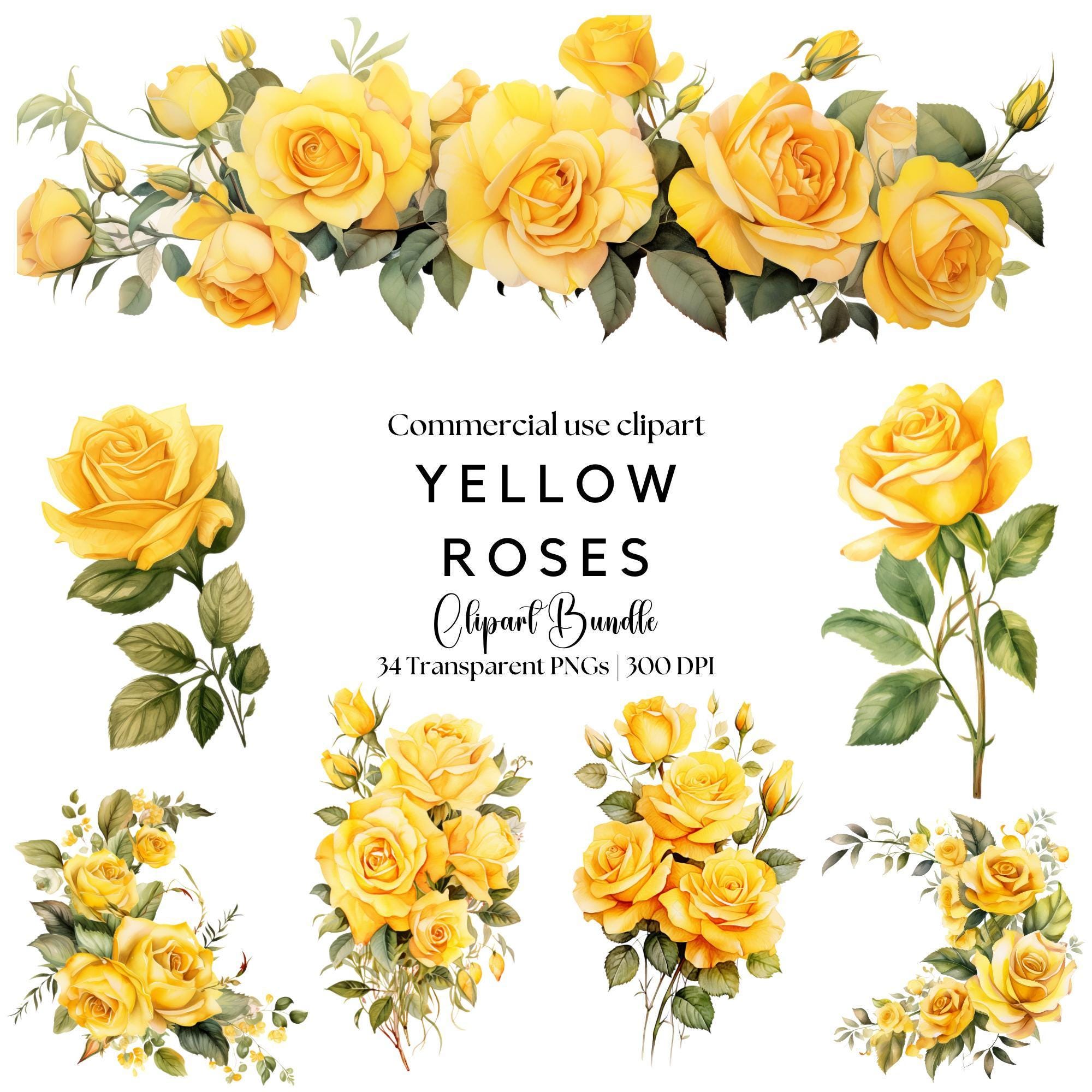 Watercolor Yellow Roses Clipart: Floral Wedding Invitation (digital ...