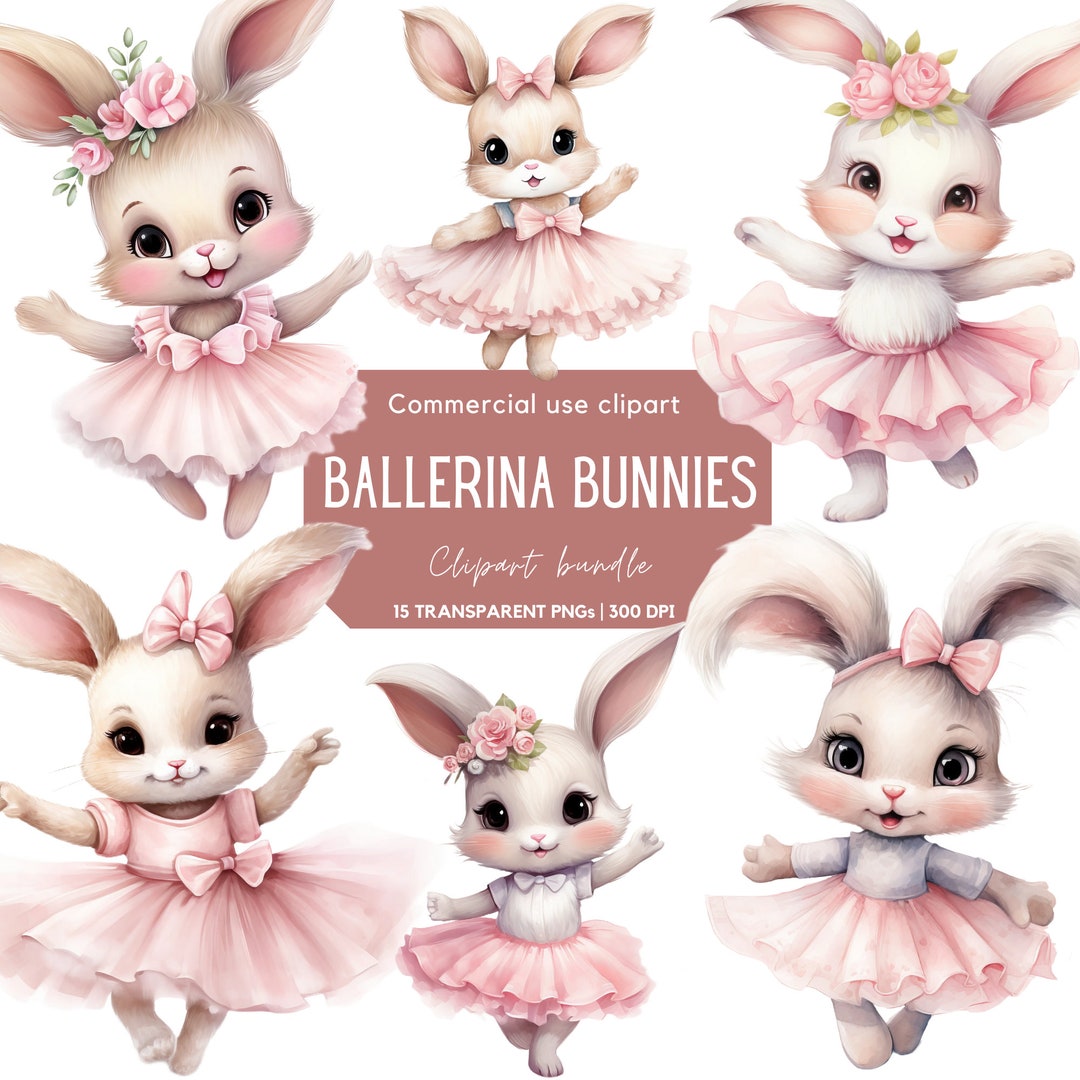 Watercolor Ballerina Bunny Clipart | Ballet Bunnies in Tutu Dress ...