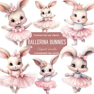 Watercolor Ballerina Bunny Clipart | Ballet Bunnies in Tutu Dress ...