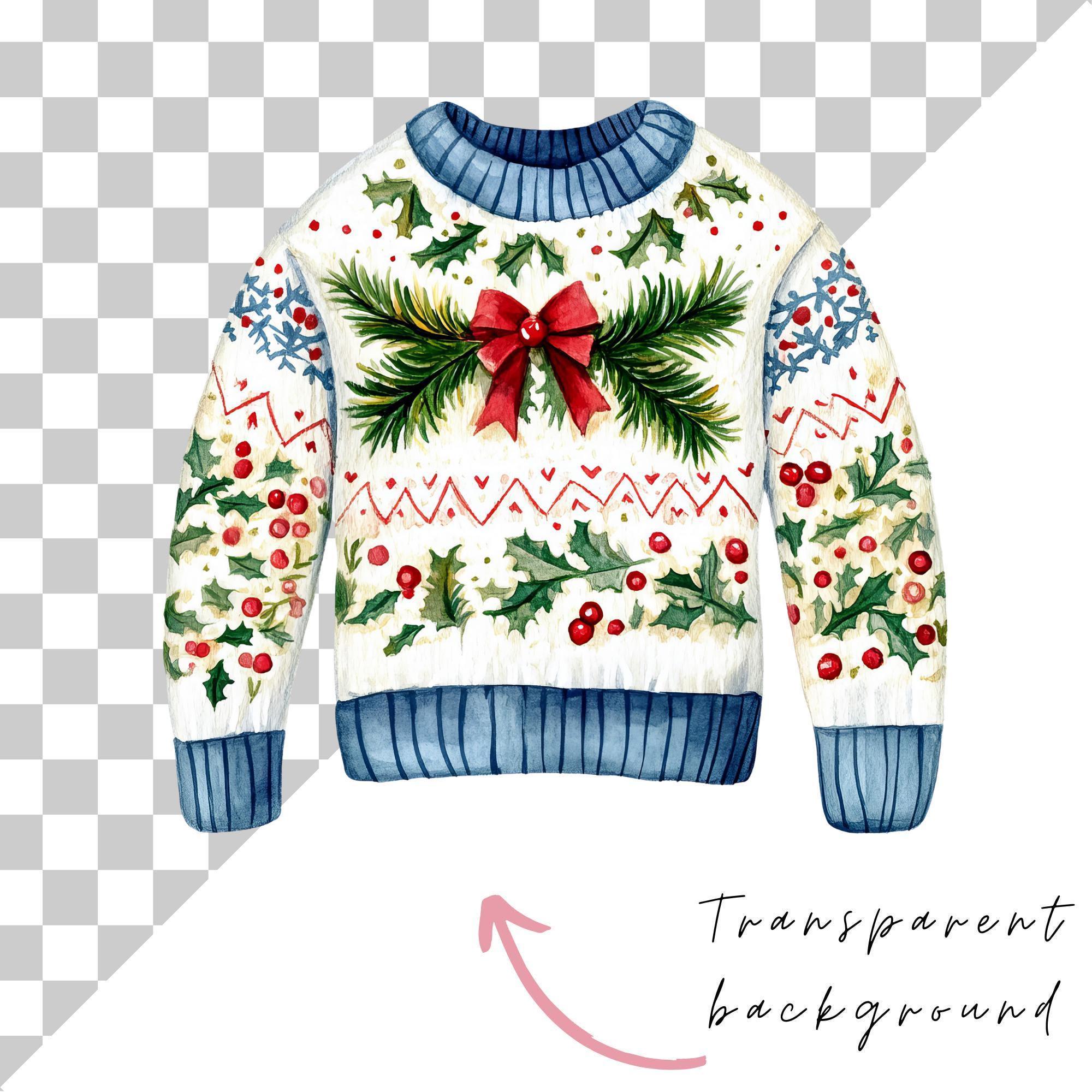 Watercolor Ugly Christmas Sweater Clipart: Festive Jumper PNG (digital ...
