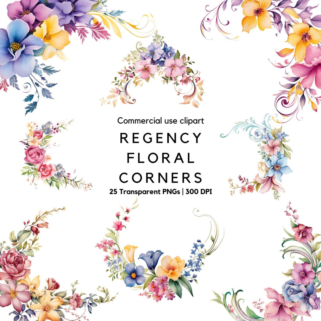 Regency Floral Corner Clipart: Watercolor Wedding Bouquet (PNG) - Etsy