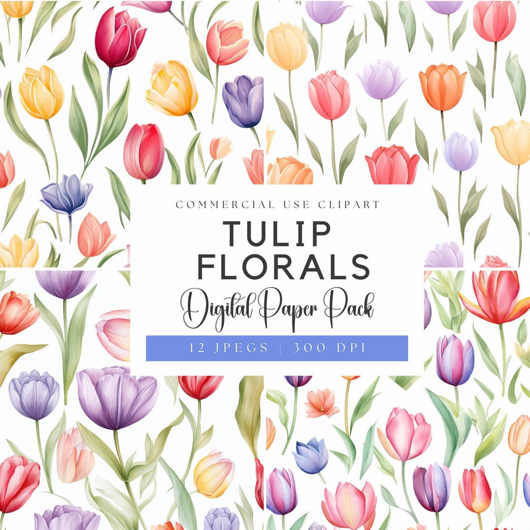 Watercolor Tulip Digital Papers: Floral Backgrounds (digital Download ...
