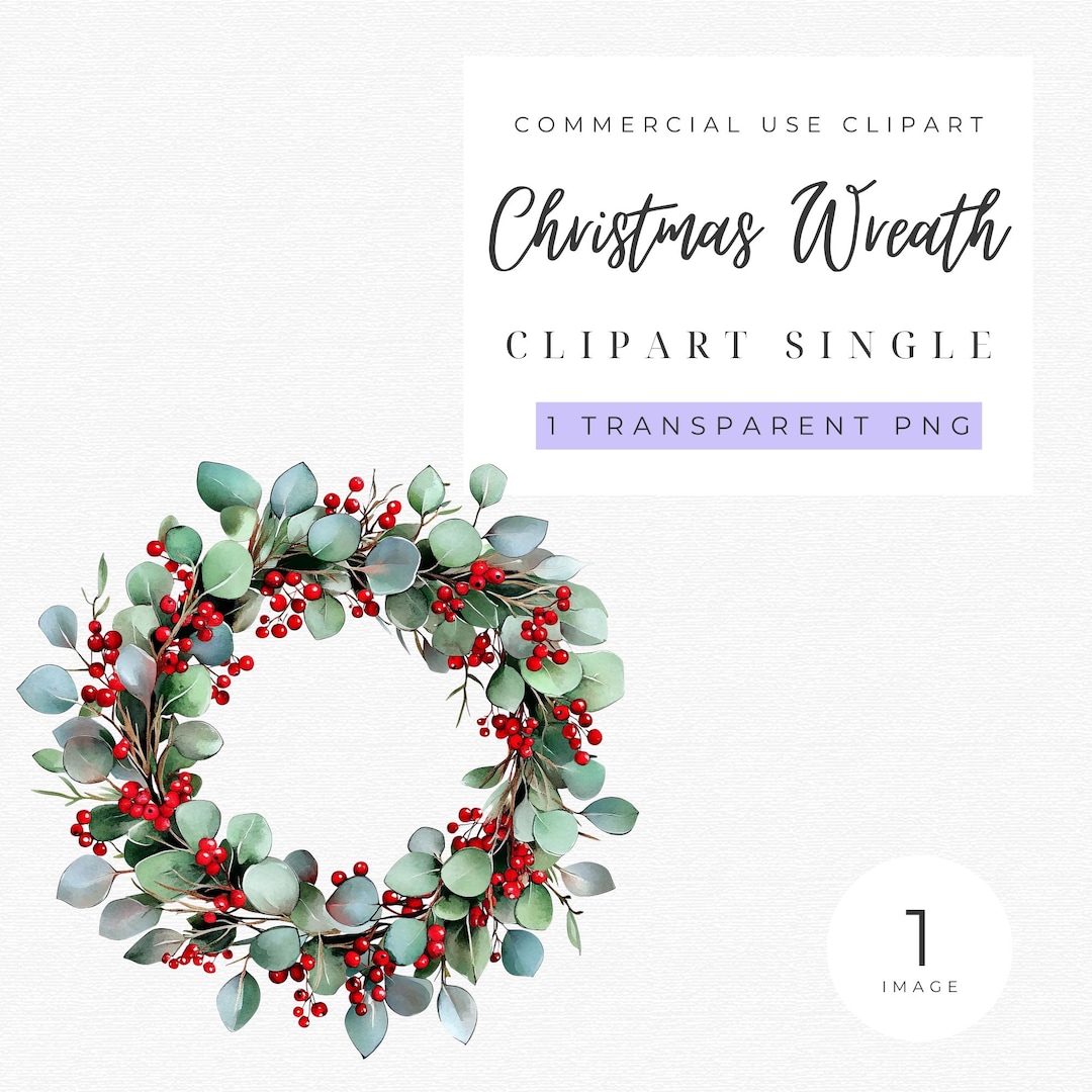 Watercolor Christmas Wreath Clipart | Floral Wreath | Festive Wreath ...