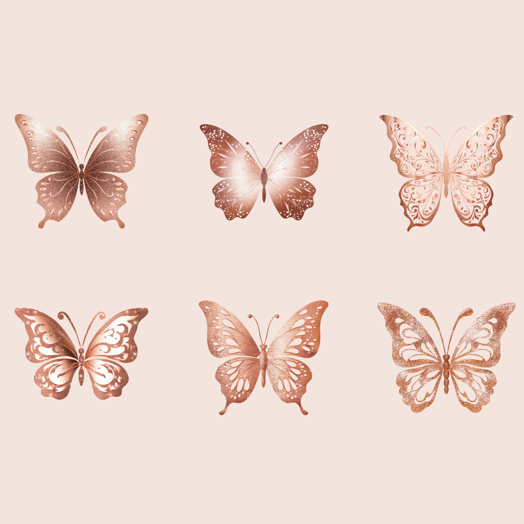 Rose Gold Butterfly Clipart Glitter Butterfly Digital Butterfly ...