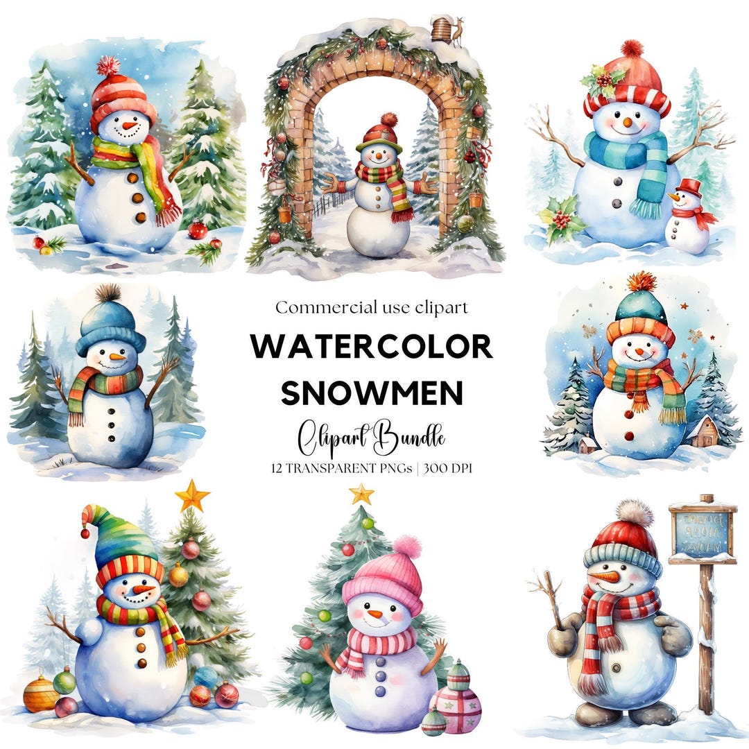 Watercolor Snowman Clipart | Cute Snowman | Christmas Snowman Png ...