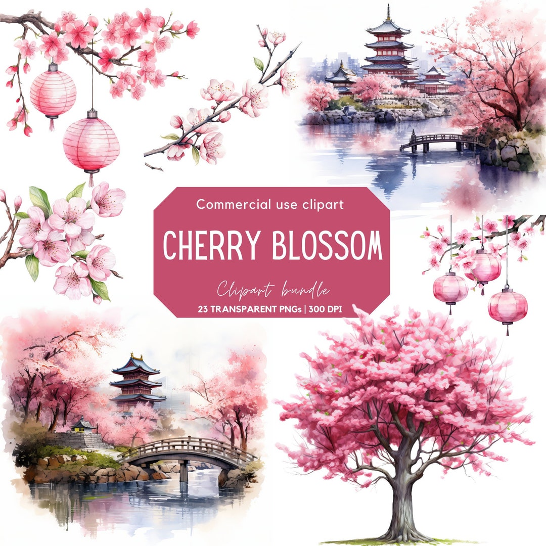 Watercolor Cherry Blossom Tree Clipart Sakura Blossom Spring Flowers ...