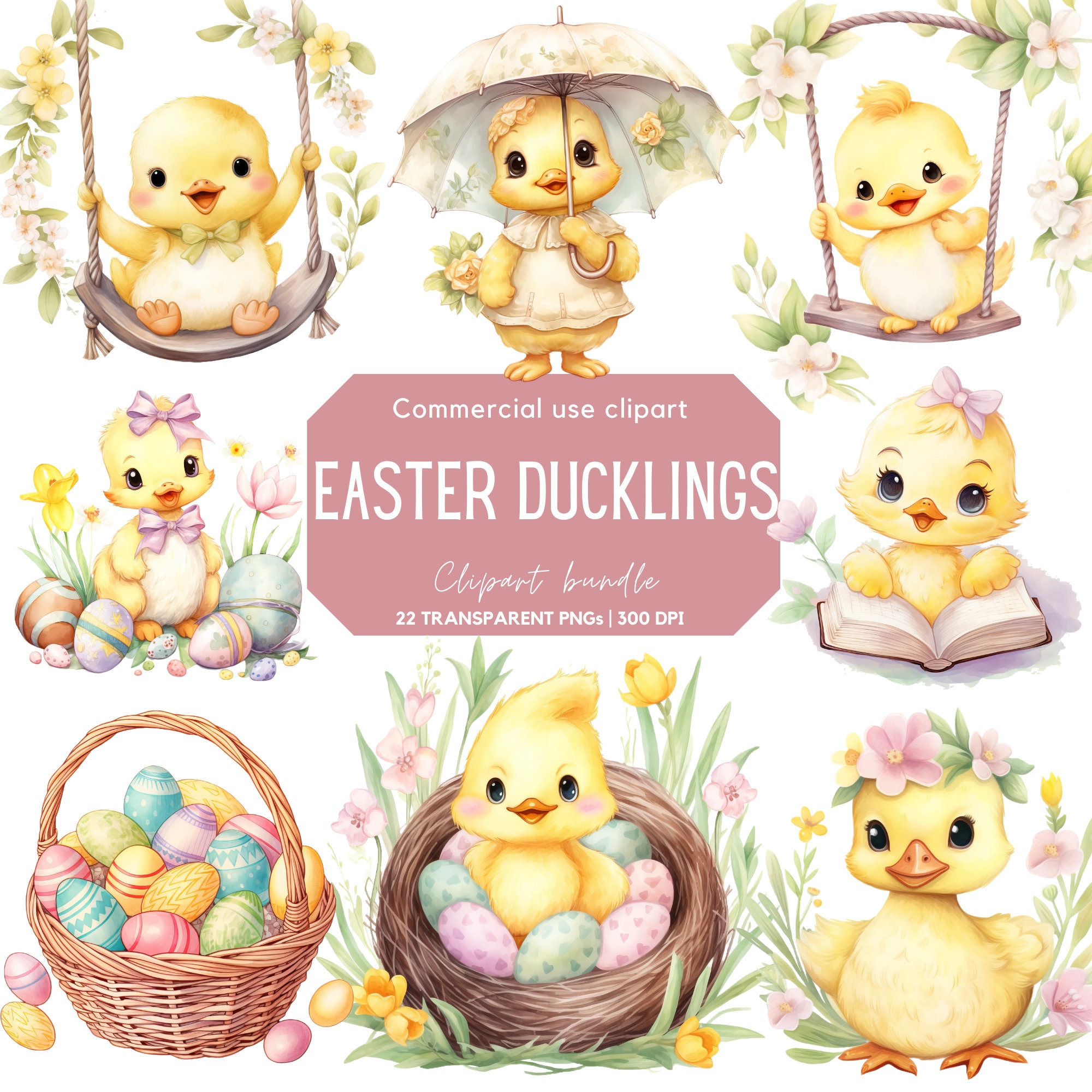 Easter Duck Clipart Duckling Easter Clipart Spring Baby Duck Watercolor ...