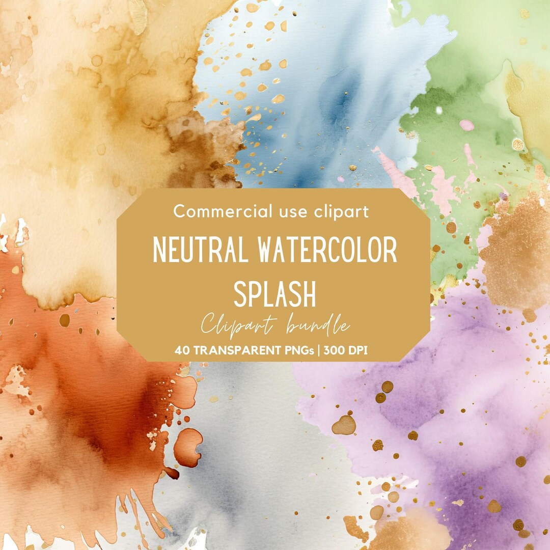 Neutral Watercolor Splash Clipart: Transparent PNG Textures (commercial ...