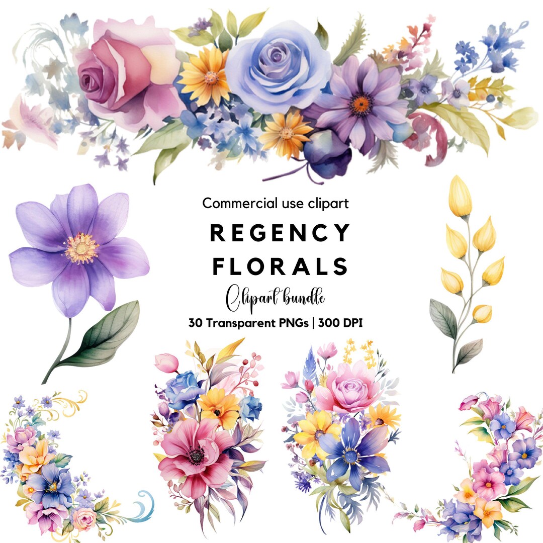 Regency Florals Clipart: Watercolor Wedding Flowers (PNG) - Etsy