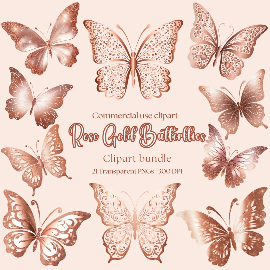 Rose Gold Butterfly Clipart | Glitter Butterfly | Digital Butterfly ...