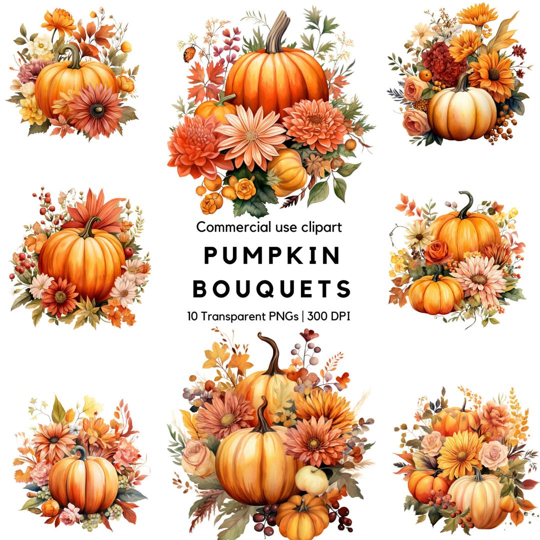 Watercolor Pumpkin Bouquet Clipart | Thanksgiving Clipart | Pumpkin ...