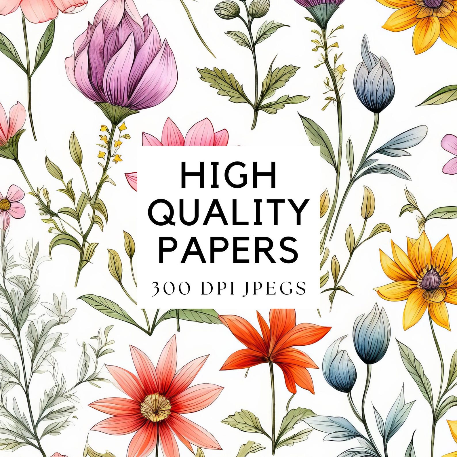 Watercolor Wildflowers Digital Papers: Floral Backgrounds (jpegs) - Etsy