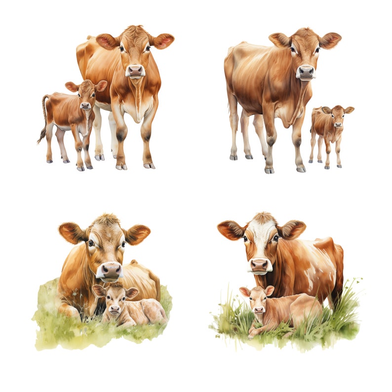 Watercolor Jersey Cow Clipart Cute Cow Dairy Milk Cow Holstein Cow Png ...