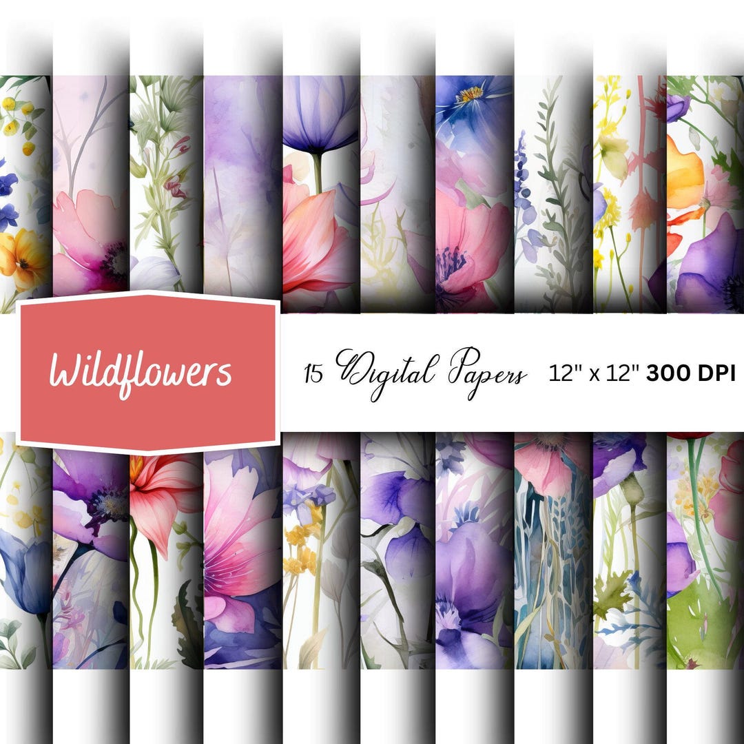 Watercolor Wildflowers Digital Papers | Floral Patterns | Wildflower ...