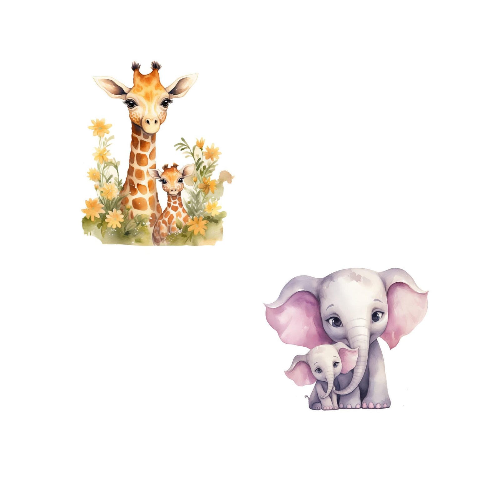 Watercolor Safari Animals Clipart: Mother & Baby Jungle PNG (digital ...