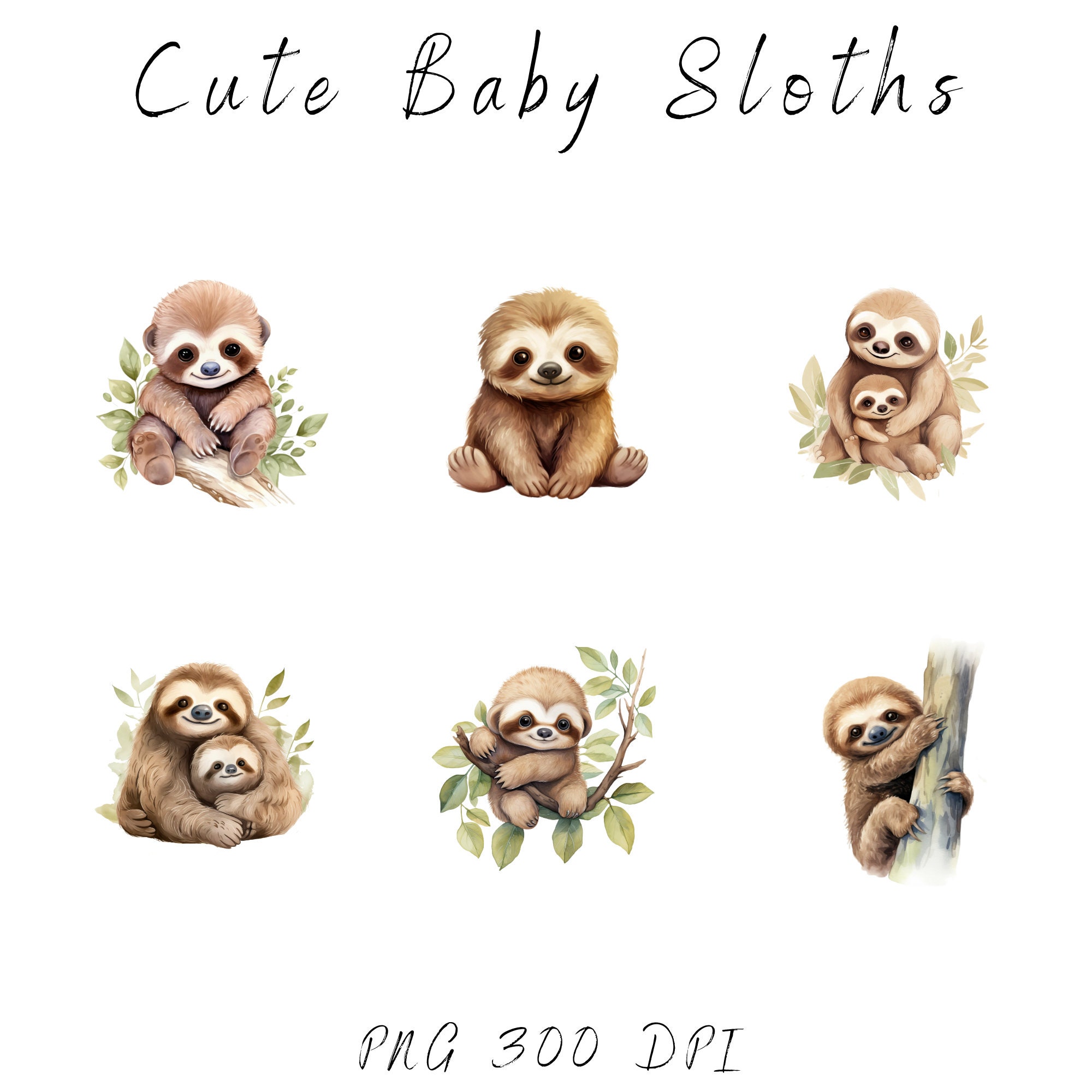 Watercolor Cute Baby Sloth Sloth Illustration Cute Animals Png Nursery ...