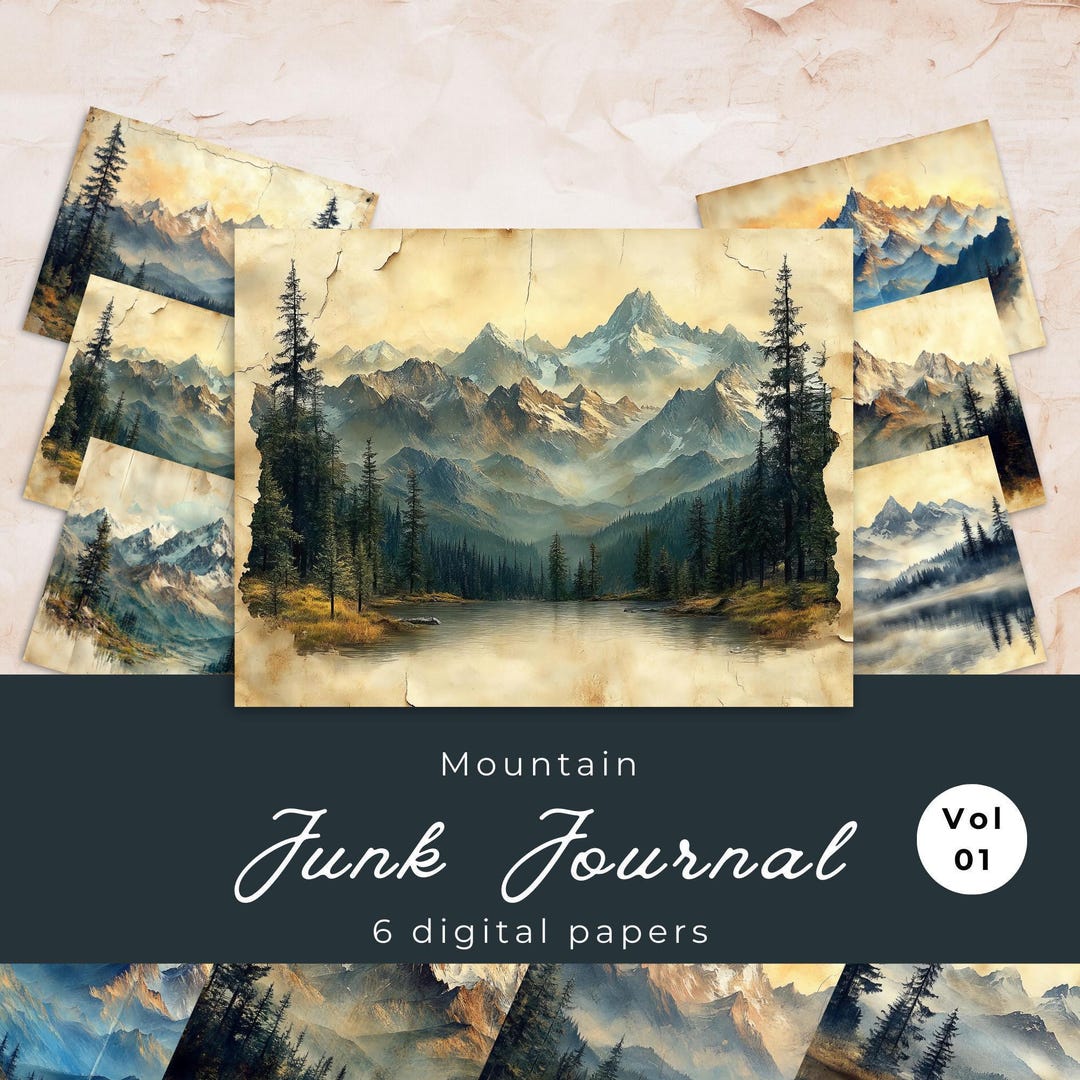 Watercolor Mountains Junk Journal Kit: Hiking Scrapbook Paper (digital ...