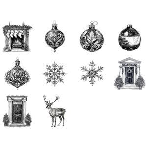 Watercolor Christmas Clipart: Black and White Holiday Graphics (digital ...