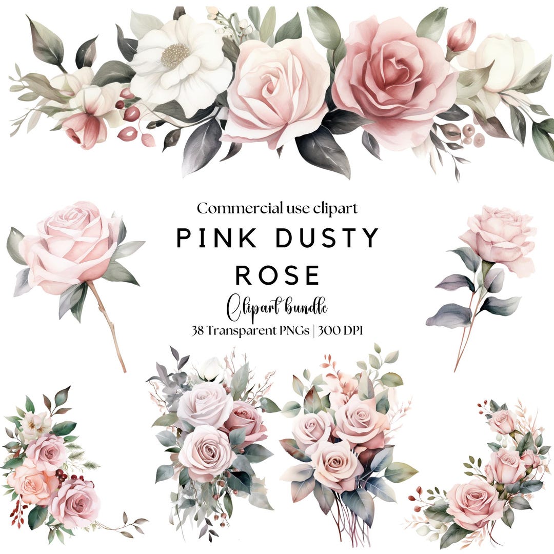 Pink Dusty Rose Clipart | Dusty Pink Floral Png | Pink Flower Png ...