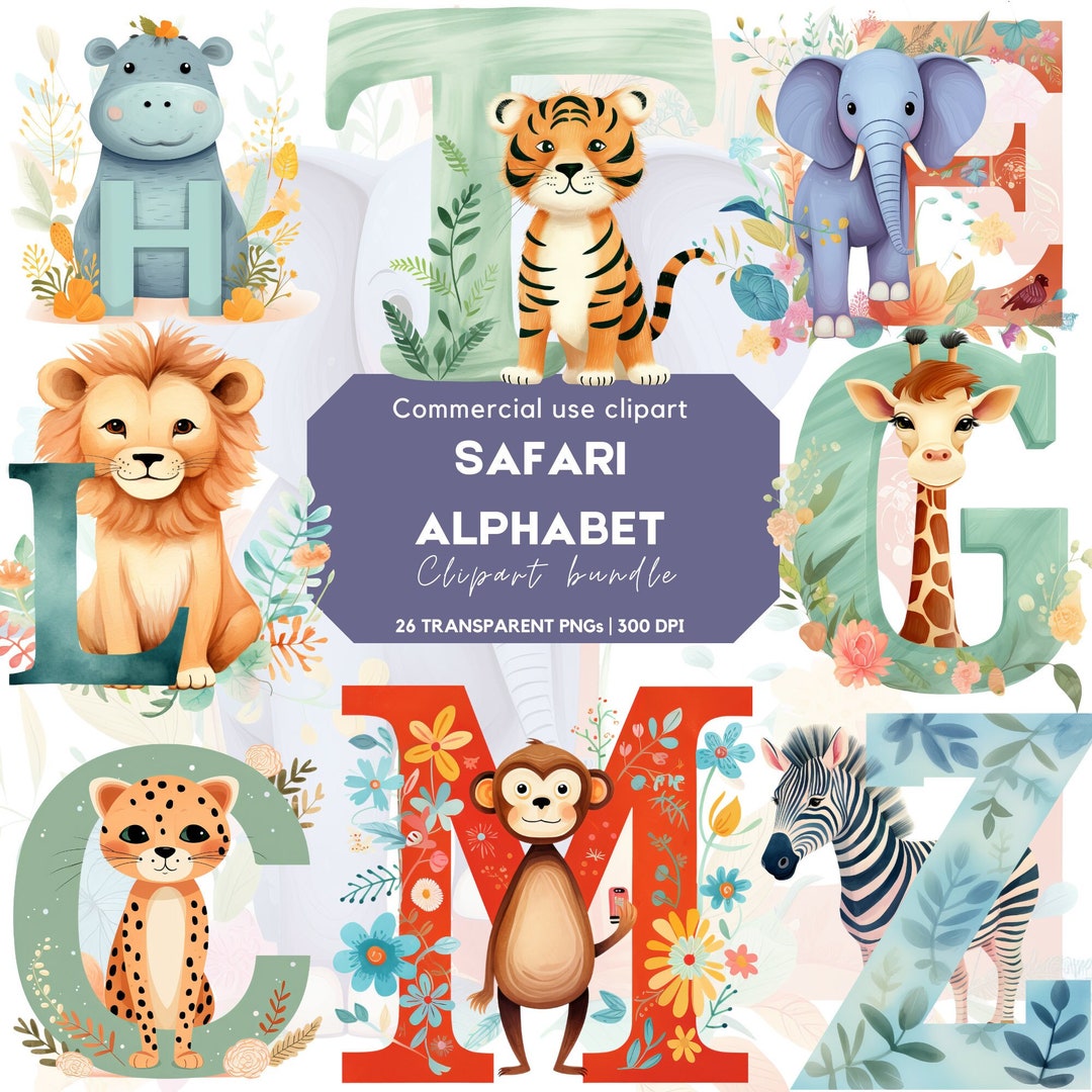 Buy Safari Alphabet Clipart Cute Safari Animals Safari Baby Shower ...