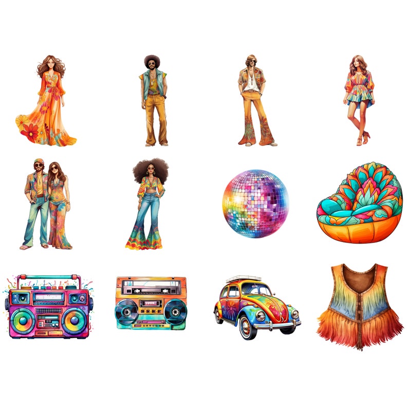 I Love the 70s Clipart Boho Hippie Retro Flower Retro Vibes Groovy ...