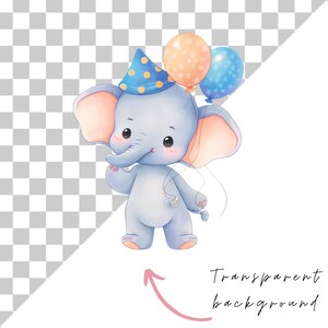 Cute Blue Elephant Clipart | Watercolor Baby Elephant | Cute Animal ...