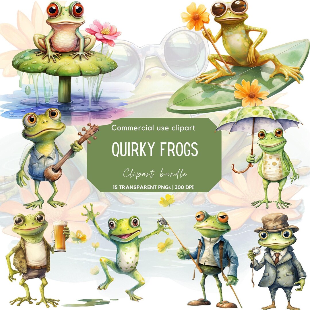 Quirky Frog Clipart | Frog Illustration | Frog Graphics | Toad | Funny ...