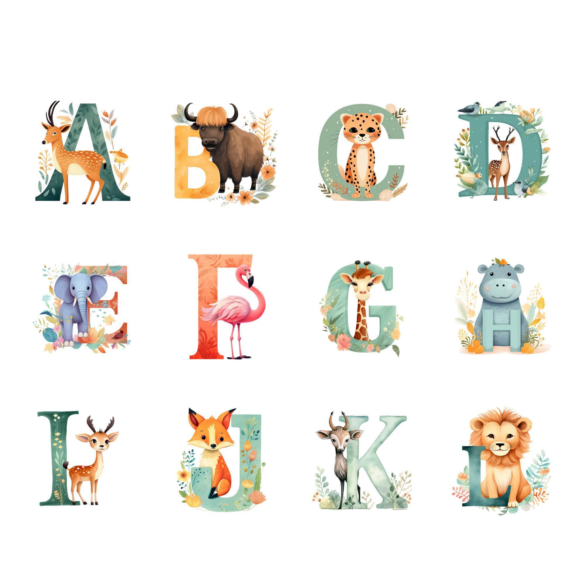 Safari Alphabet Clipart Bundle, Watercolor Jungle Animal Letters A–Z ...